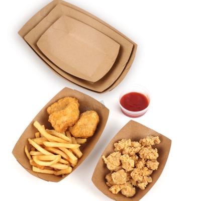 China 4oz to 32oz Boats Shape Kraft Paper Disposable Fast Food Trays for Fried Chicken Fries for sale
