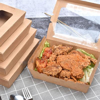 China 500ml to 2100ml Rectangle Box Kraft Paper Disposable Food Trays with Window for Fried Food for sale