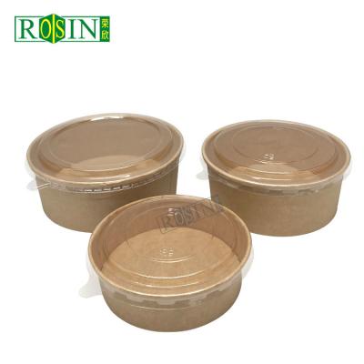 China Disposable Salad Bowl Takeaway Containers Kraft Paper Soup Cup Food Packaging with Plastic Lid for sale