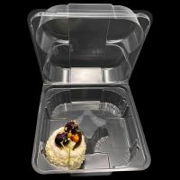 China Customized disposable PET food grade transparent 4 Compartment Hinged Clamshell Cake Box for sale