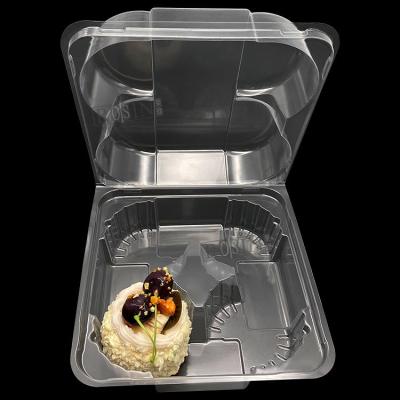 China Customized disposable PET food grade transparent 4 Compartment Hinged Clamshell Cake Box for sale