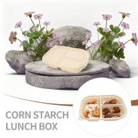 China Customized 750ml Capacity 3 Compartment Industrial Compostable Corn Starch Food Container Biodegradable Lunch Box for sale