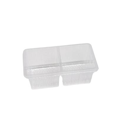 China 2 Cavity Square Transparent PET with Lid Dessert Box Disposable Brownie Cookies Plastic Container for sale