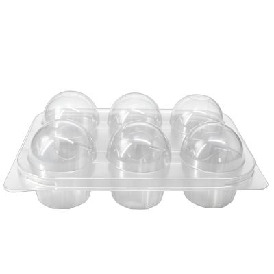 China 6 Cavity Clear PET Hinged Cupcake Box with Dome Lid Disposable Bakery Packaging for sale