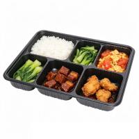 China 1500ml Black PP 5 Compartment Microwavable Meal Box Disposable Rectangle Takeout Bento Container for Restaurant with Clear Lid for sale