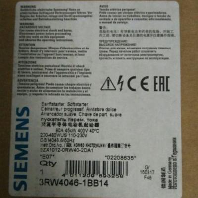 China AC / DC 3RW Soft Starters Screw Terminals 3RW4046-1BB14 45KW / 80A for sale