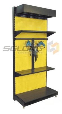 China Lighting Box Header Supermarket Display Racks , Metal Shop Shelving Perforated Back for sale