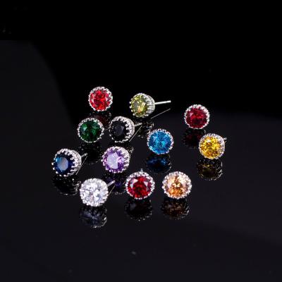 China Women Fashion CZ Bling Iced Cubic Zirconia Silver Jewelry Gold Plated CZ Round shape Stud Earrings jewelry set for sale