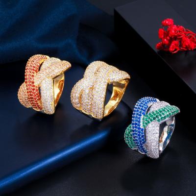 China Colorful Rainbow CZ Gold Ring For Women Girls Fashion Engagement Wedding Ring Band Charm Party Ring Jewelry for sale