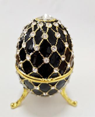 China Luxury Faberge Easter Egg Decorative Earring Ring Trinket Holder Box Hand Painted Faberge Egg Style Hinged Jewelry for sale