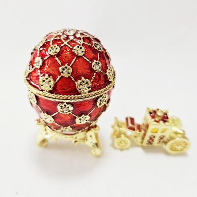 China Decorative Earring Ring Trinket Holder Box Hand Painted Faberge Egg Style Hinged Jewelry Box Case for Home Ornament for sale