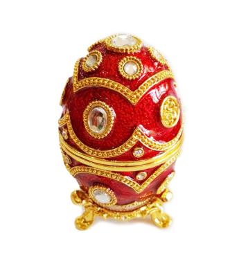 China Handmade Enamel Faberge Easter Egg Jewelry box Luxury Blue Faberge Easter Egg Russian Royal Case Jewellery Box Holder for sale