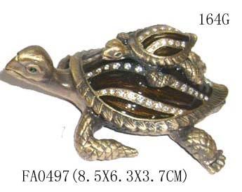 China Lovely turtle metal alloy pewter jeweled enameled trinket box for sale