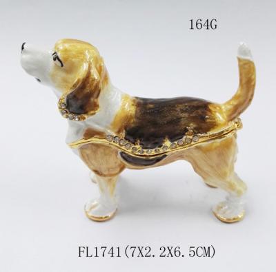China Handmade dog shape animal print jewelry box for Jewelry dog trinket boxes for sale