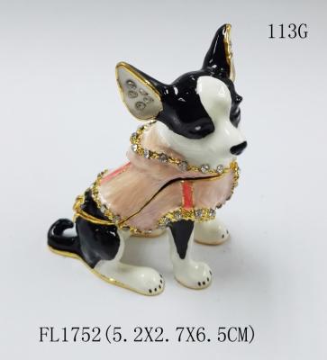 China dog shape gold plated trinket box metal jewelry boxes for decoration for sale