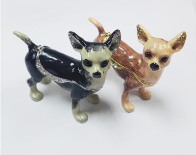 China Cute small metal decorative trinket boxes Chihuahua dog jewelry box for sale