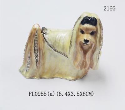 China Golden plated Cz crystal pewter alloy Pets dog metal jewelry box for sale