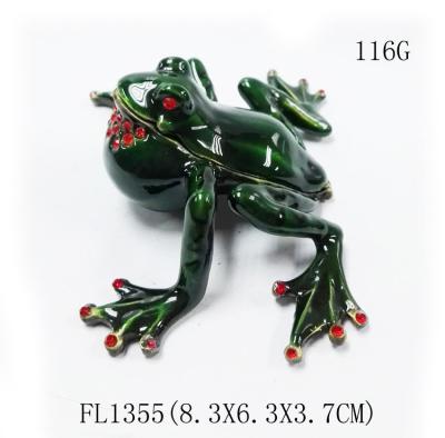China Bejewelled Home decoration Alloy Hand painted crystal Frog metal trinket box for sale