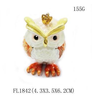 China Fashion Metal Alloy Owl Bird Trinket Jewelry Box Pewter Rhinstone Crystal Enamel Bird Trinket Jewelry Box for sale
