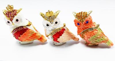 China Top sale bird shaped metal jewelry box owl enamel trinket boxes for sale