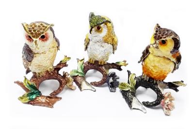 China Owl enamel bird jeweled trinket box Metal Owl  Bird Trinket Box for gift for sale