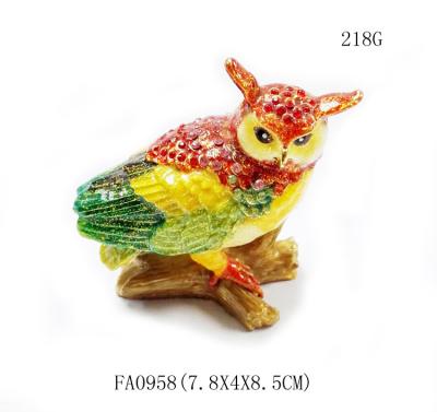 China bird metal jewelry box owl bird trinket boxes owl alloy animal trinket jewelry box for sale