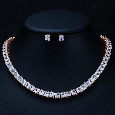 China Simple Female White Crystal Jewelry Set Charm Necklace Bracele Earring Ring For Women Ring Bracelet Wedding Necklace for sale