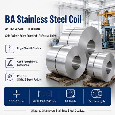 China BA Stainless Steel Coil with Bright Annealed Surface for Decorative and Precision Applications  ASTM A480 for sale