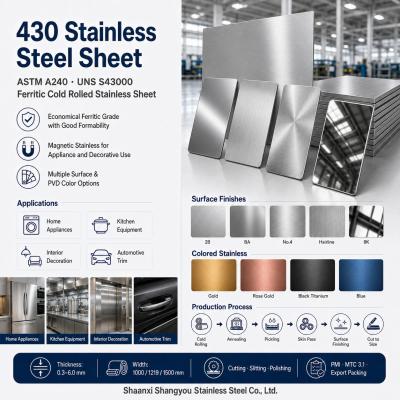 China ASTM A240 430 Stainless Steel Sheet UNS S43000 with Ferritic Structure and Cost-Effective Performance for sale