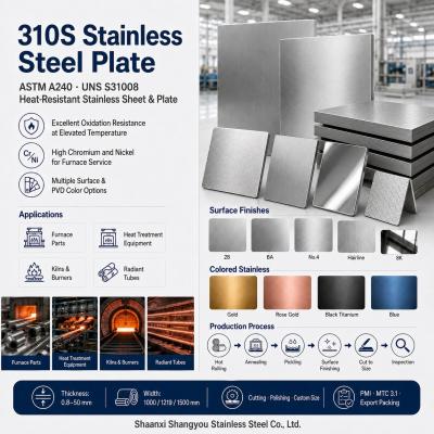 China ASTM A240 310S Stainless Steel Plate UNS S31008 with High Temperature Oxidation Resistance up to 2100°F for sale