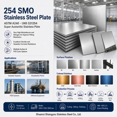 China ASTM A240 254 SMO Stainless Steel Plate UNS S31254 with 6% Molybdenum and Superior Chloride Resistance for sale