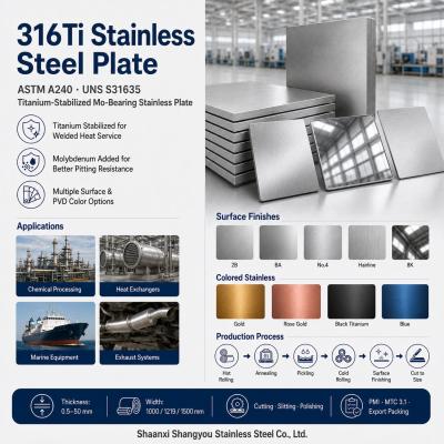 China ASTM A240 316Ti Stainless Steel Plate UNS S31635 with Titanium Stabilization and Elevated Temperature Strength for sale