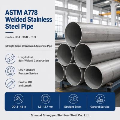 China ASTM A778 Welded Unannealed Stainless Steel Pipe TP304L/TP316L for Low-Moderate Temperature and Corrosive Service for sale