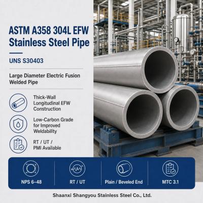 China ASTM A358 TP304L EFW Stainless Steel Pipe Class 1 Double-Welded for Large Diameter High-Temperature Service for sale