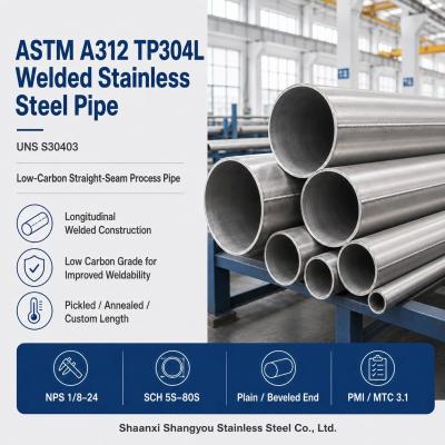 China ASTM A312 TP304L Welded Stainless Steel Pipe Low Carbon for Weld Corrosion Resisting Service for sale