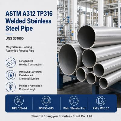 China ASTM A312 TP316 Welded Stainless Steel Pipe Molybdenum Alloyed for Pitting and Crevice Corrosion Resistance for sale