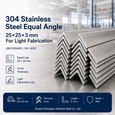 China 304 Stainless Steel Equal Angle 25x25x3mm for Light Fabrication for sale