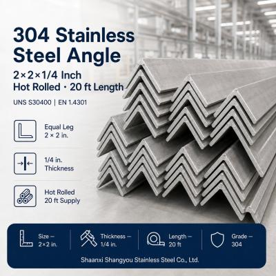 China 304 Stainless Steel Angle 2x2x1/4 Inch Hot Rolled in 20ft Length for sale