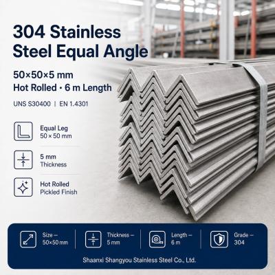 China 304 Stainless Steel Equal Angle 50x50x5mm Hot Rolled in 6m Length for sale