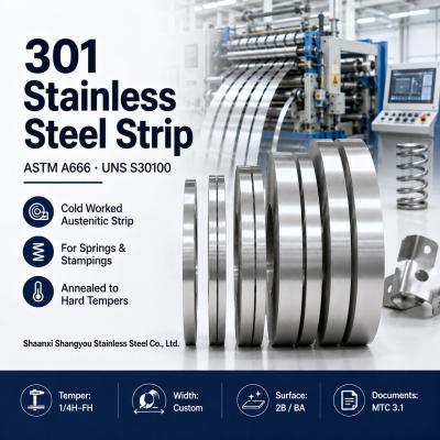 China 301 Stainless Steel Strip ASTM A666 301 Stainless Steel Strip for Springs and Stamping for sale