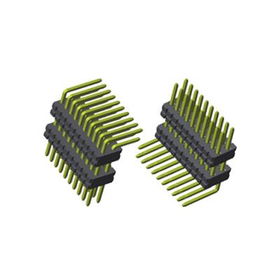 China 2.54mm Dual Row Right Angle Pin Header Board Spacer PA9T 30% GF Black Connector for sale