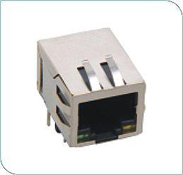 China LCP Black Single Port RJ45 Female Jack with LED Light 8P8C 90 Degree for sale