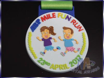 China Custom Plastic Medals 50mm for Kids Fun Run Non Enamel with Sublimated Ribbon for sale