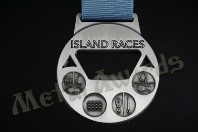 China Custom Circle Bottle Opener Medal with Ribbon Antique Silver Enamel 5cm for sale