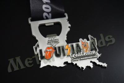 China Custom Metal Bottle Opener Medals Antique Silver Plating with Sublimated Ribbon 2.5 Inch for sale