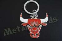 China Bull Logo 2D Custom Metal Keychain 55mm Shiny Silver Plating Zinc Alloy Promotional Gift for sale