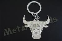 China Bull Logo 2D Custom Metal Keychain 55mm Shiny Silver Plating Zinc Alloy Promotional Gift for sale