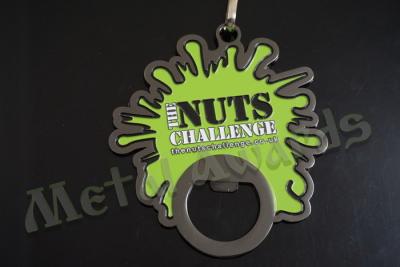 China Zinc Alloy Medal Shape Beer Bottle Opener Black Nickel Plating Custom Colors 850mm Ribbon for sale