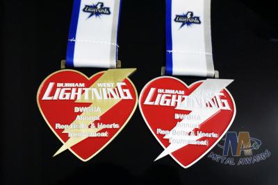China Heart Shape Die Cast Metal Award Medal 76.2mm Custom Logo Sublimated Ribbon for sale