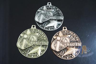 China Custom Football Sports Medals 50mm Zinc Alloy Die Cast Medallion OEM Personalized Two 3D Stars for sale